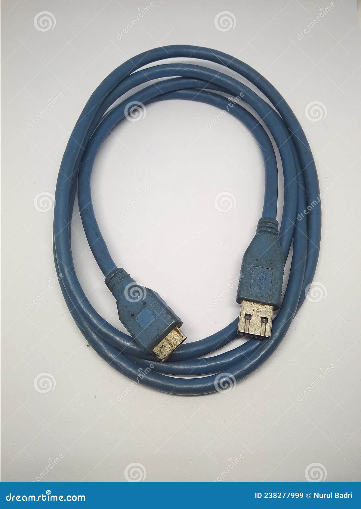 Blue Data Cable for External Hard Drive with White Background Stock ...