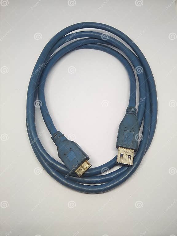 Blue Data Cable for External Hard Drive with White Background Stock ...