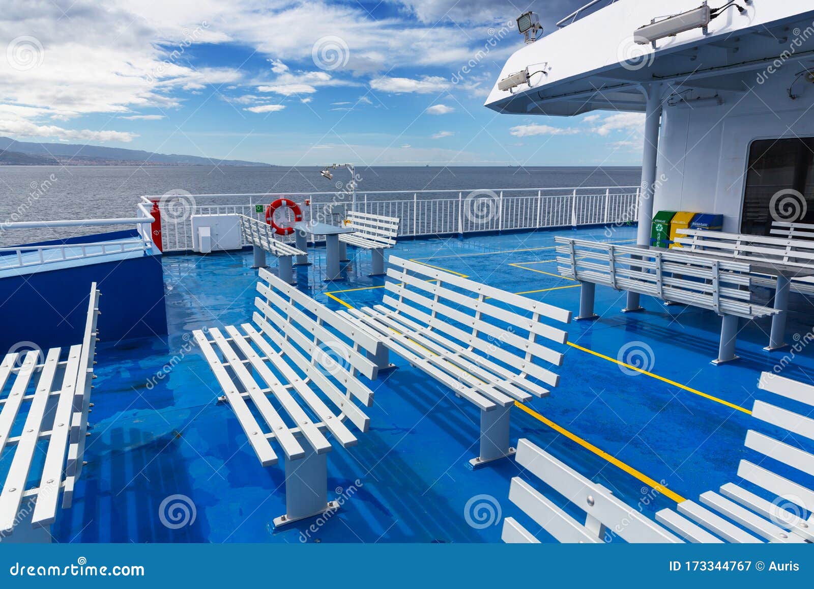 Deck with Benches on a Cruise Ship Stock Image - Image of blue ...
