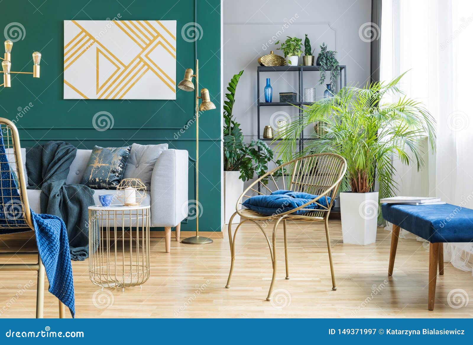 Blue Decorations in Stylish Modern Living Room Interior Stock Image ...