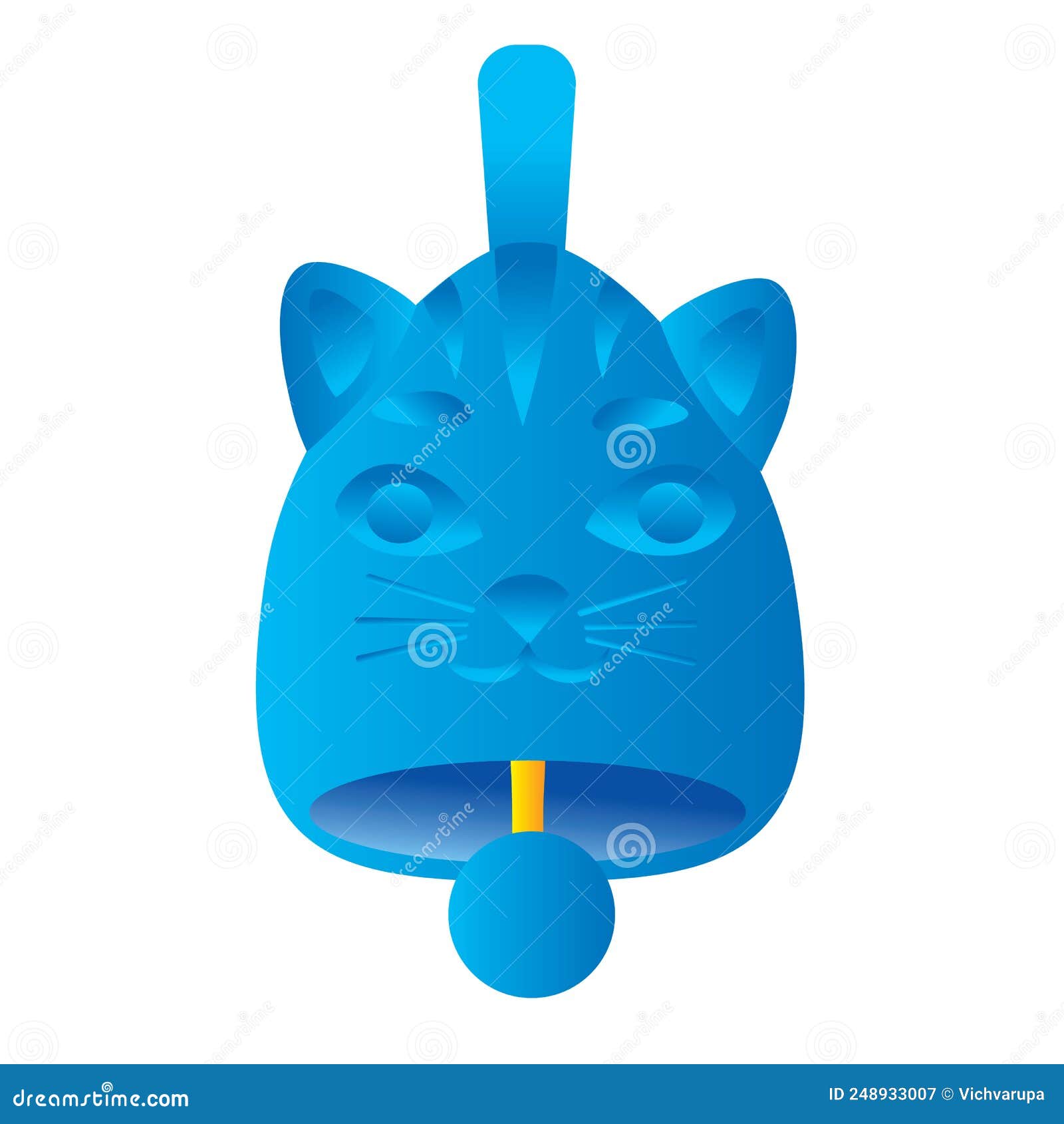Blue Decorative Bell in the Form of a Cat`s Head, Cartoon Illustration ...