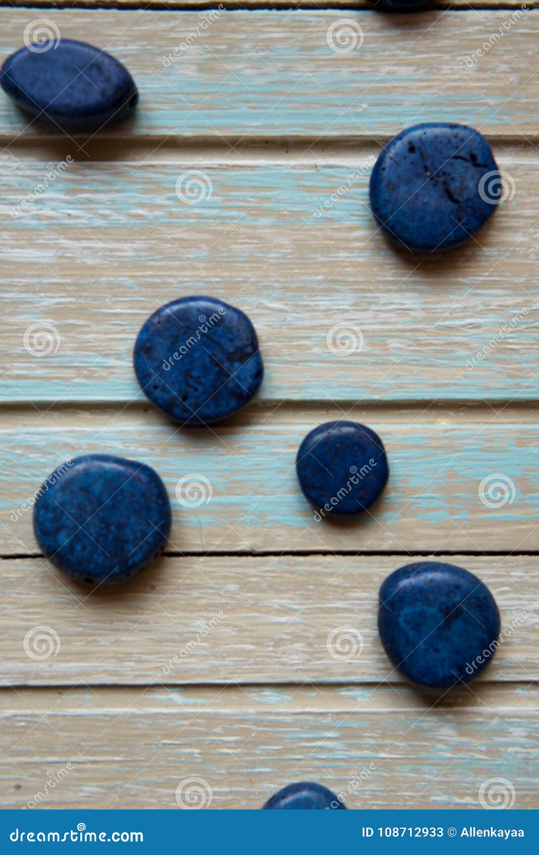 Blue Decorative Stones on a Wooden Background Stock Image - Image of ...