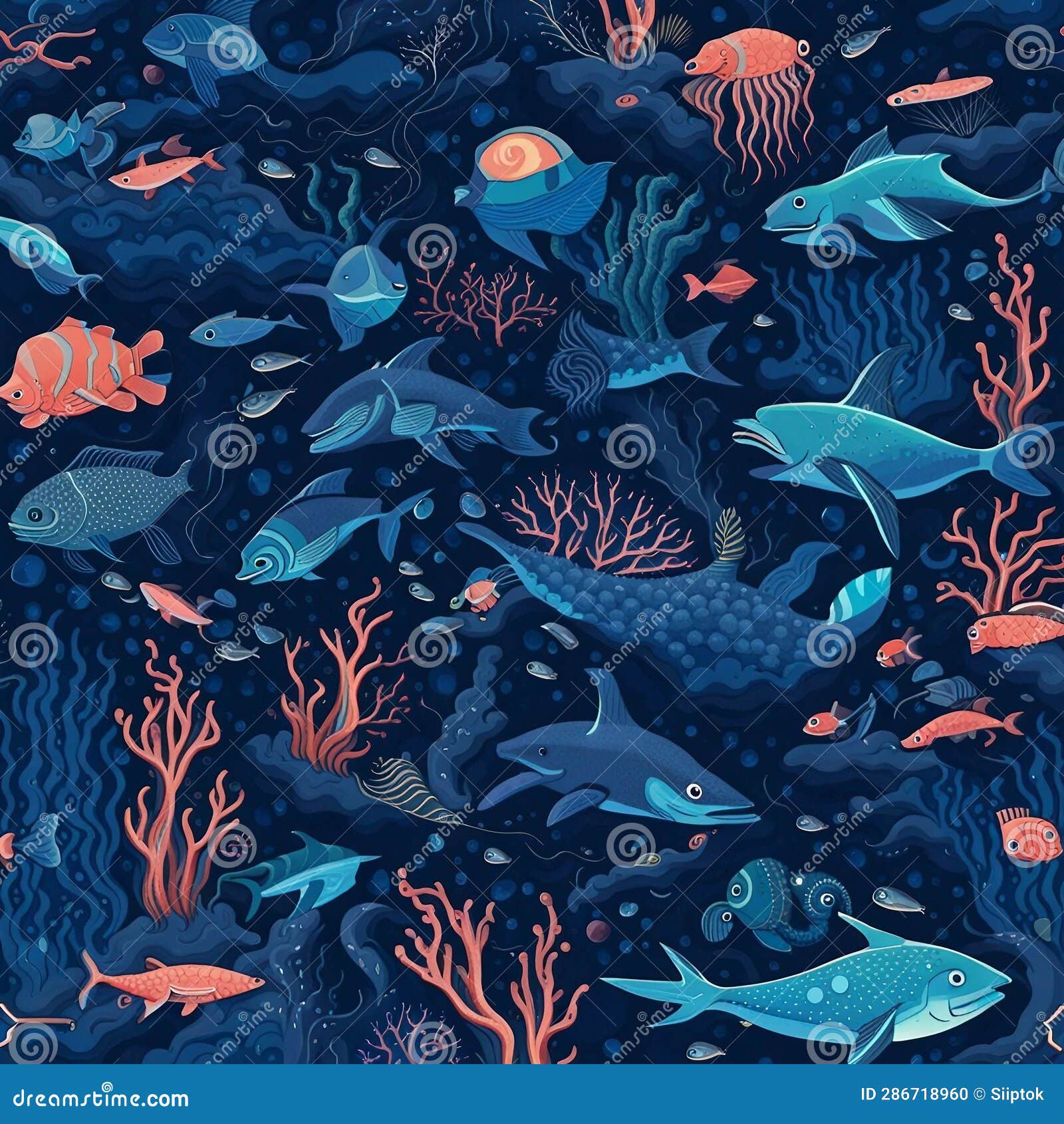 Blue Deep Sea with Animals Background Illustration Stock Illustration ...