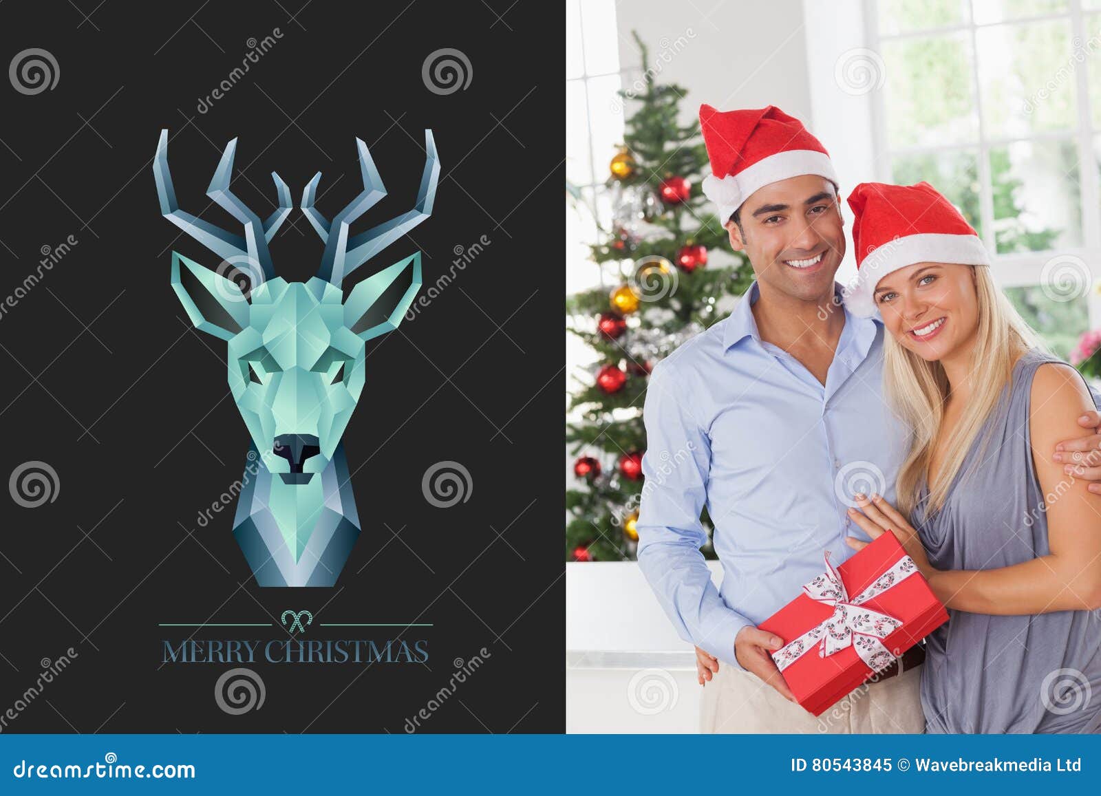 Blue Deer Design and Christmas Couple Stock Illustration - Illustration ...