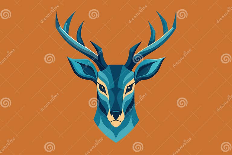 A Blue Deer Head with Orange Background Stock Illustration ...