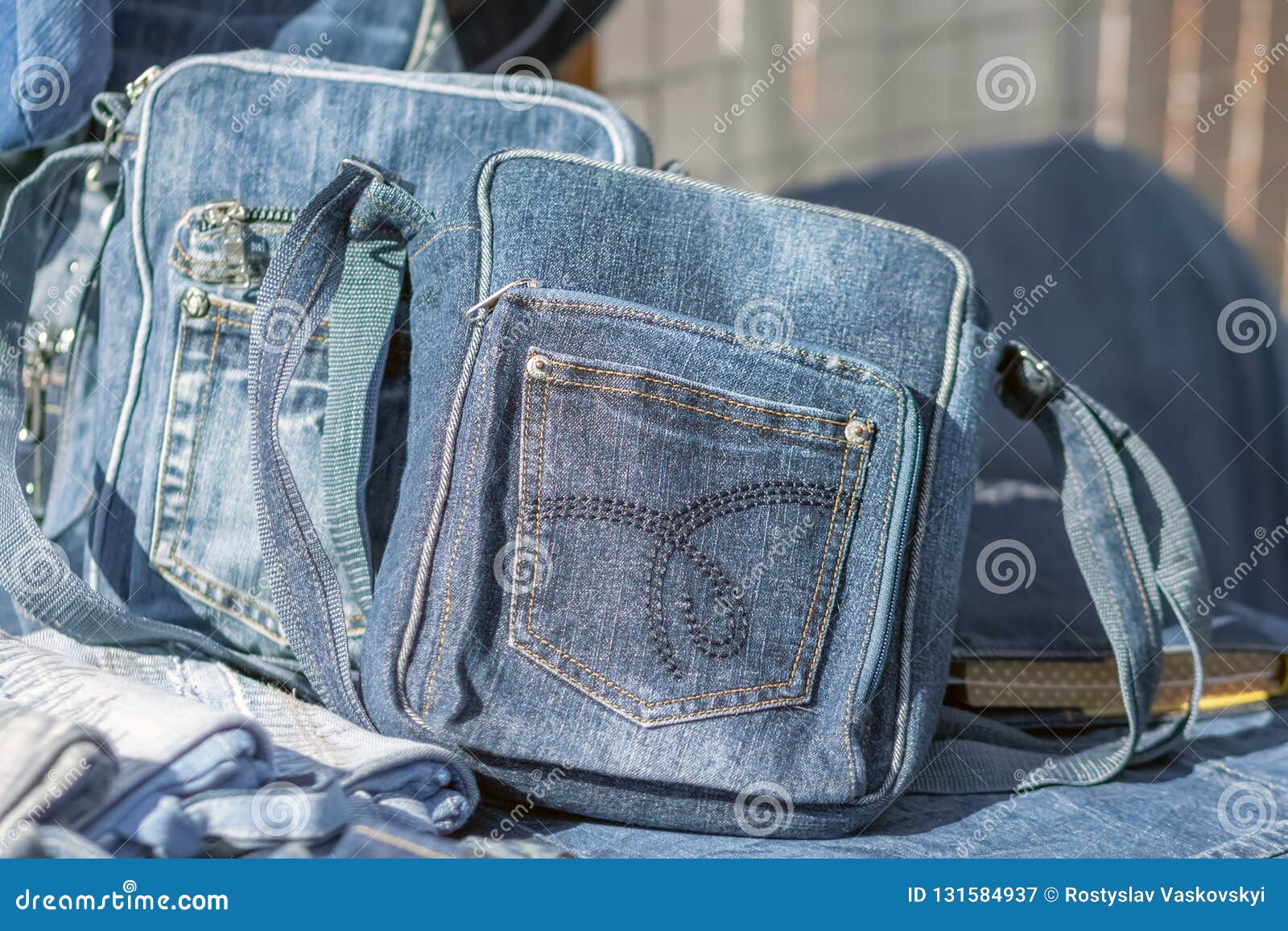 Blue Denim Bags with a Pocket Stock Image - Image of glamour, handbag ...
