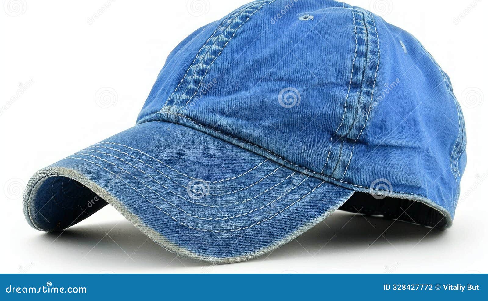 Blue Denim Baseball Cap with a Distressed, Worn Look, Showcasing a ...