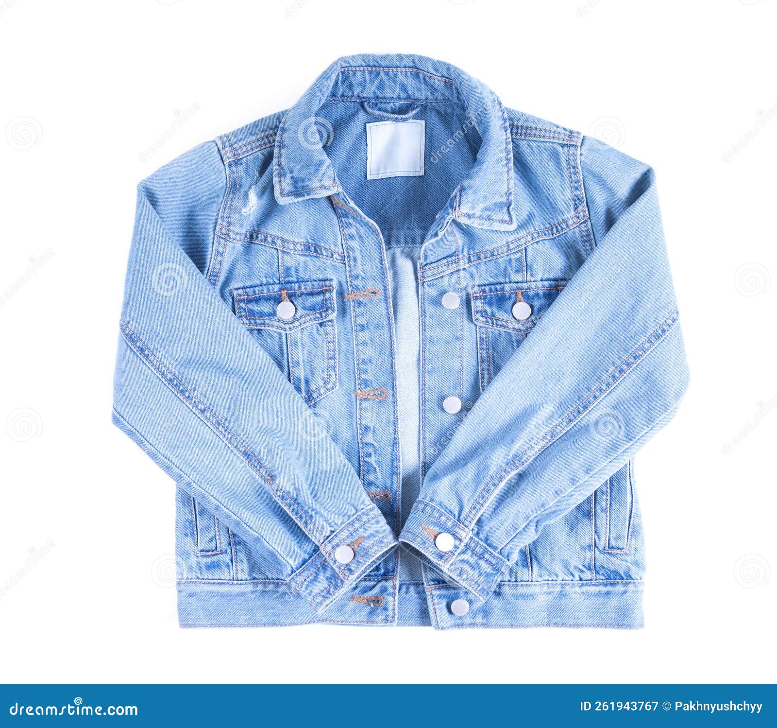 Blue denim jacket isolated stock image. Image of cloth - 261943767