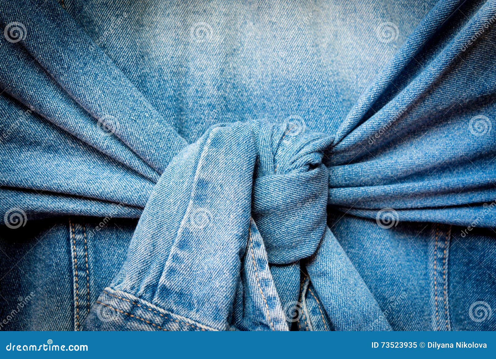 Blue Denim Jacket with Knot Tied Sleeves Stock Image - Image of denim ...