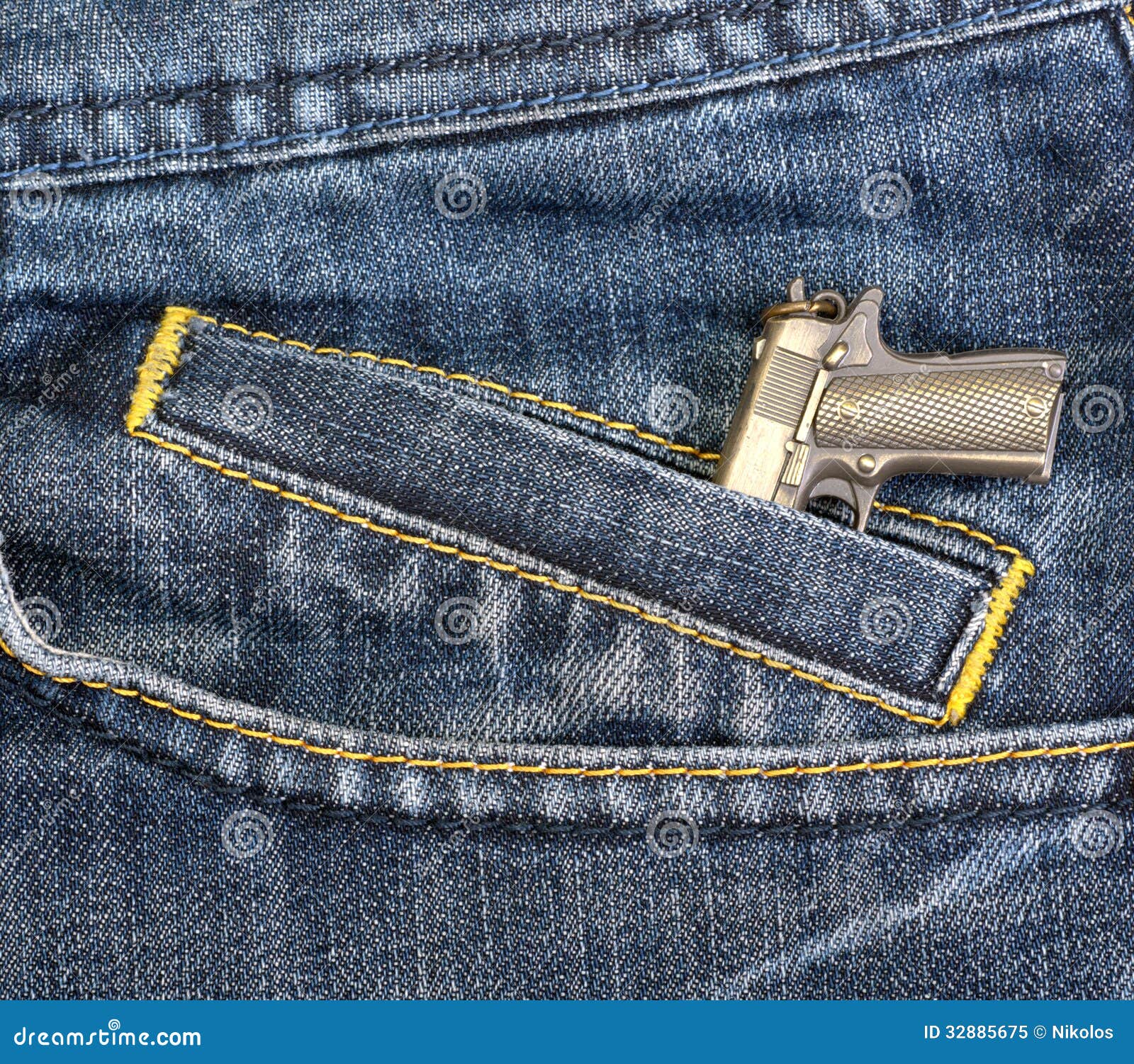 The Blue Denim Jeans with a Gun Stock Image - Image of blue, abstract ...