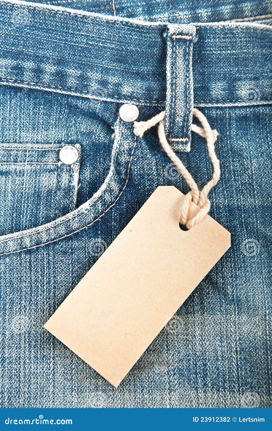 Blue Denim Jeans with Paper Label Stock Photo - Image of admission ...