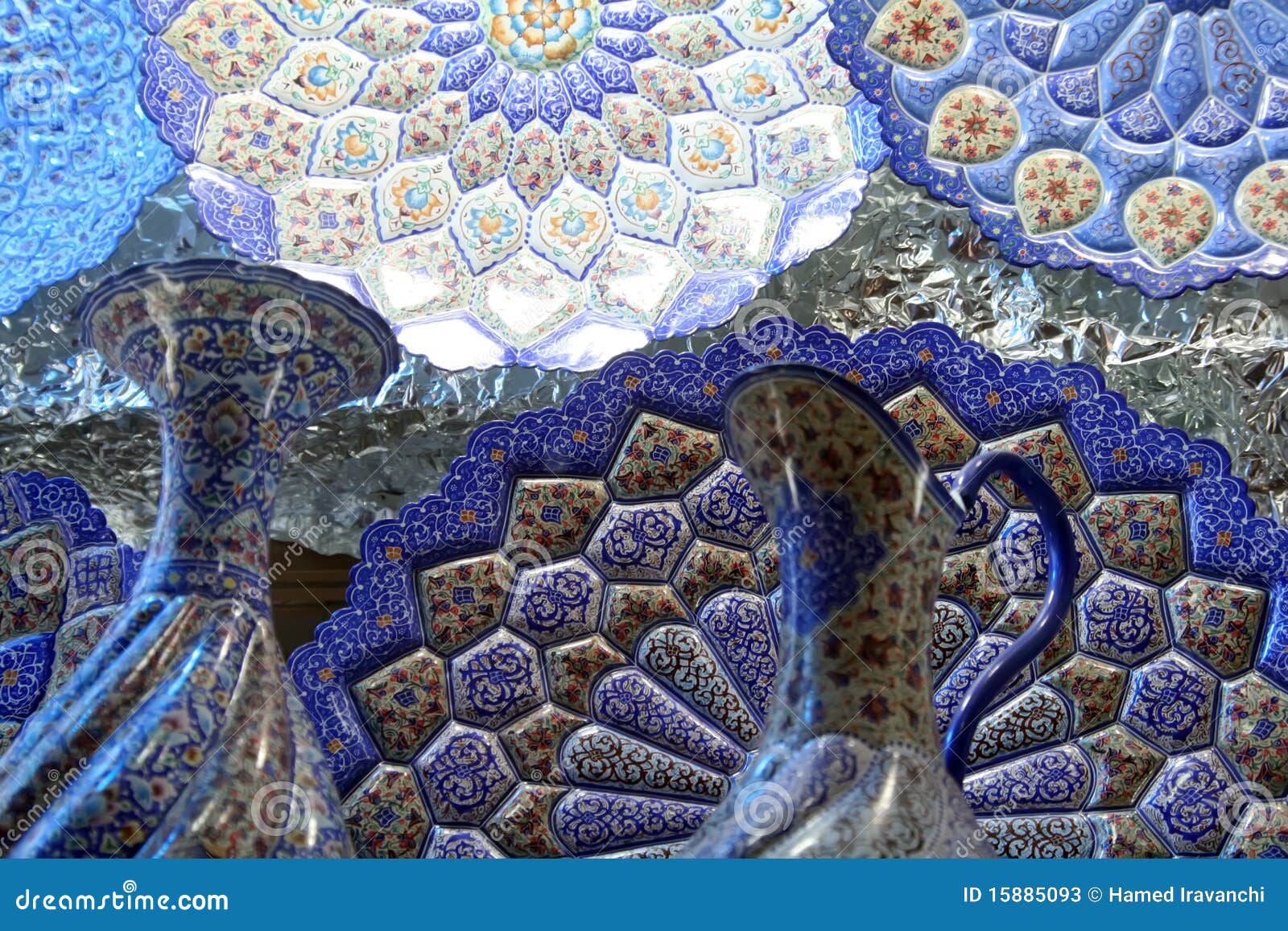 Blue designs on plates stock image. Image of artistry - 15885093