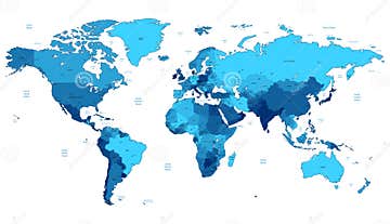 Blue detailed World map stock vector. Illustration of cartography ...
