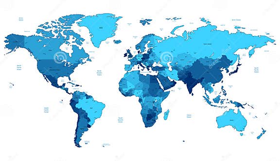 Blue detailed World map stock vector. Illustration of cartography ...