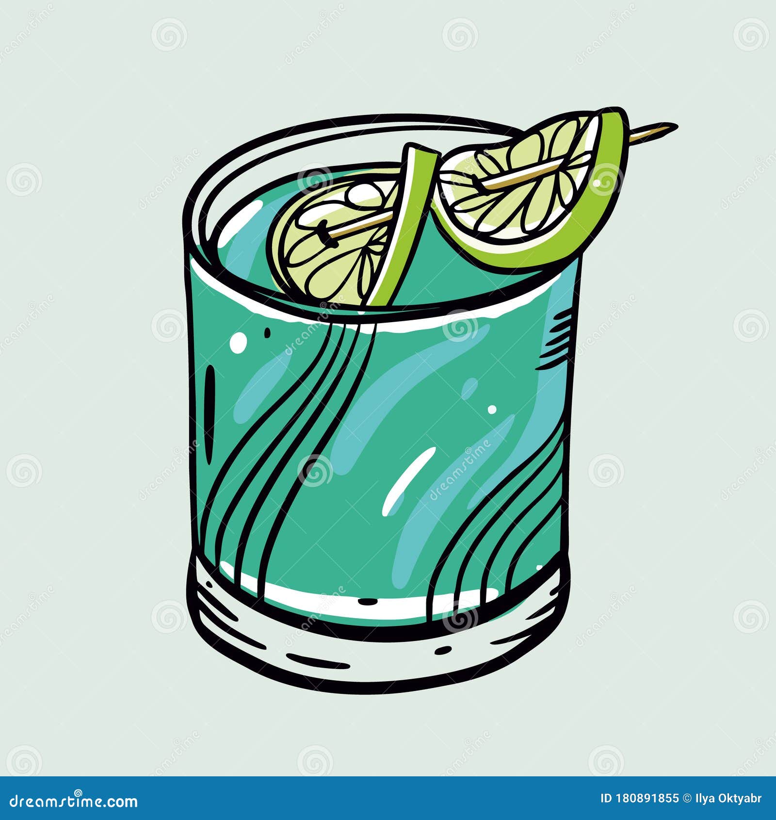 Blue Devil Cocktail. Cartoon Flat Vector Illustration. Isolated on Soft ...