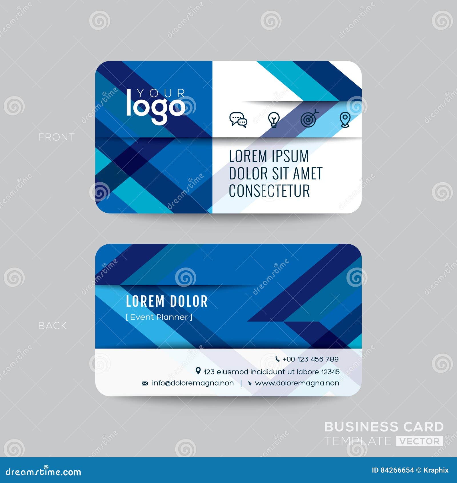 Blue Diagonal Line Business Card Design Stock Vector - Illustration of ...