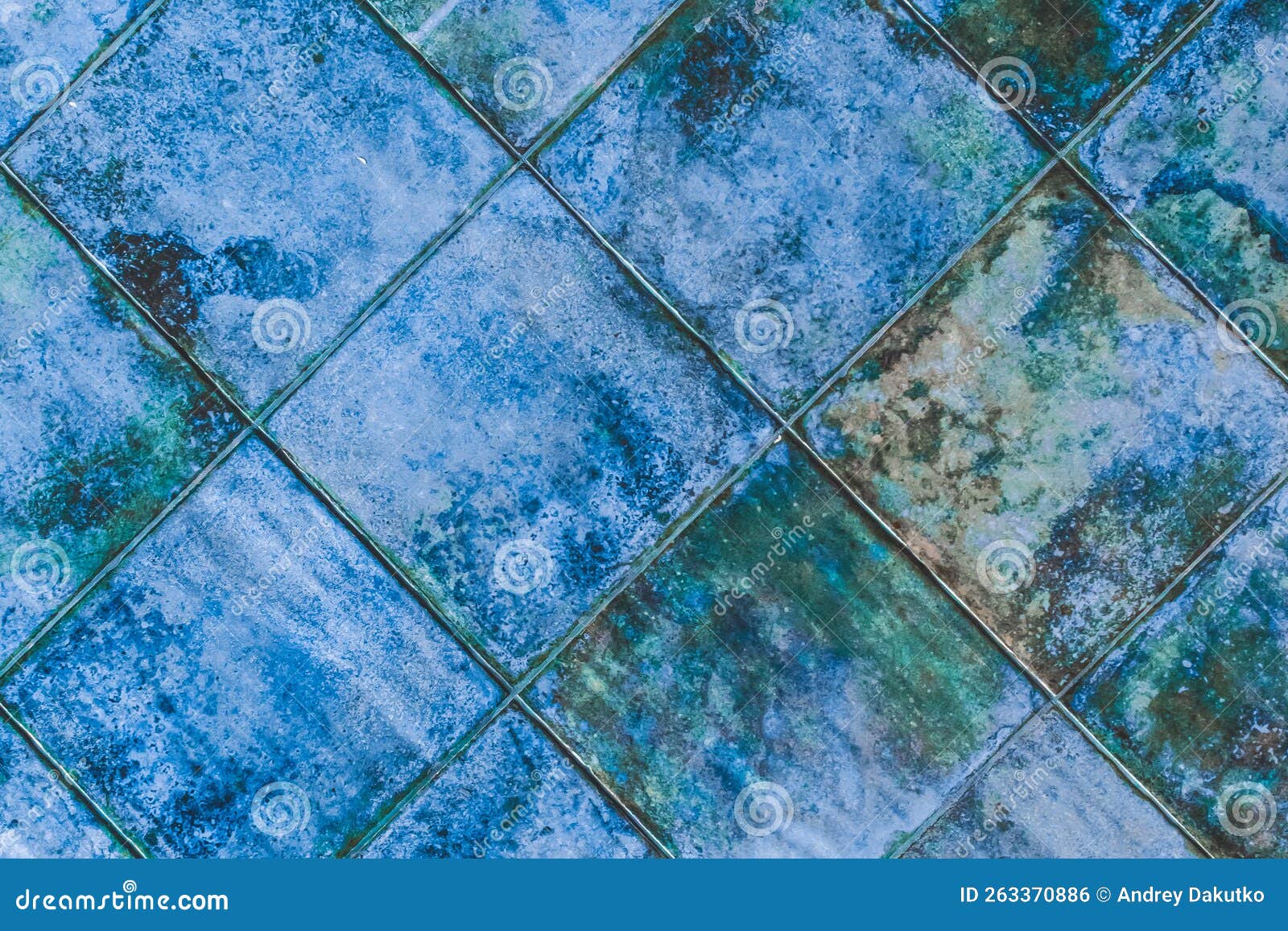 Blue Diagonal Square Ceramic Floor Tiles with Abstract Pattern, Mosaic ...
