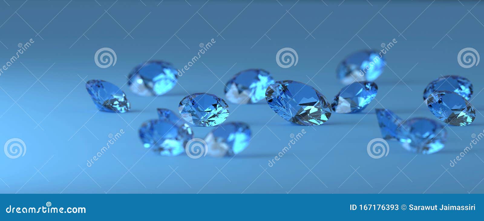 Blue Diamonds Gem Placed on Reflection Background Stock Illustration ...