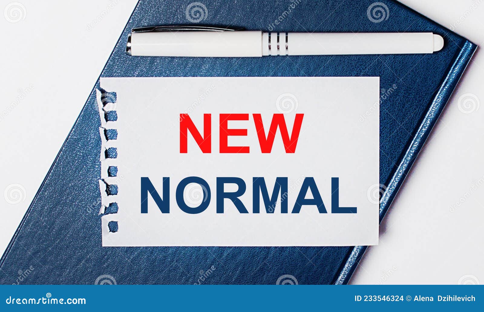 The Blue Diary Lies on a Light Background. on Has a White Pen and a ...