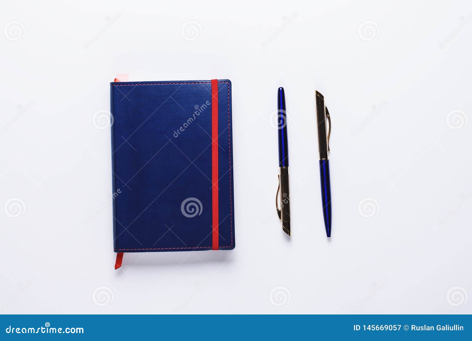 Blue Diary with Two Pen. Concept of Office Work, Journalism, Blog. Flat ...