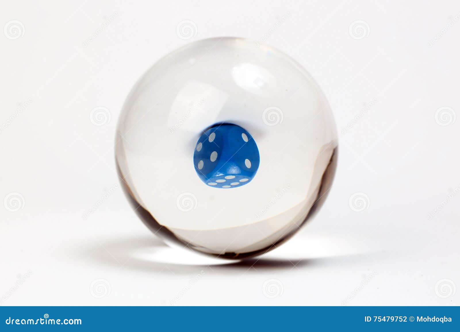 Blue Dice through Crystal Ball Stock Photo - Image of risk, addiction ...