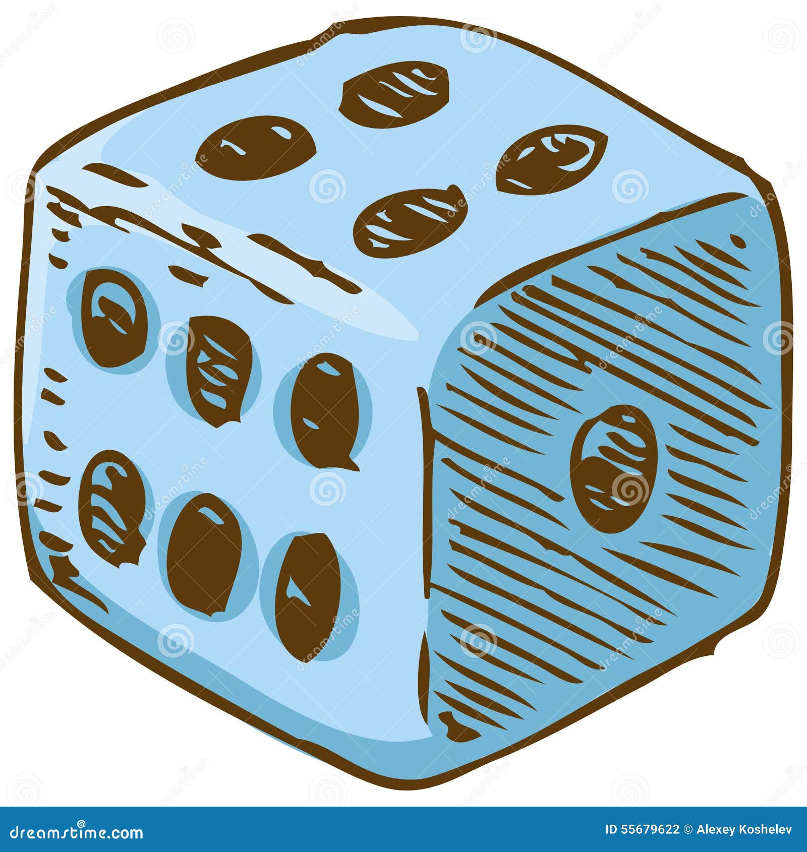 Blue Dice stock vector. Illustration of number, doodle - 55679622