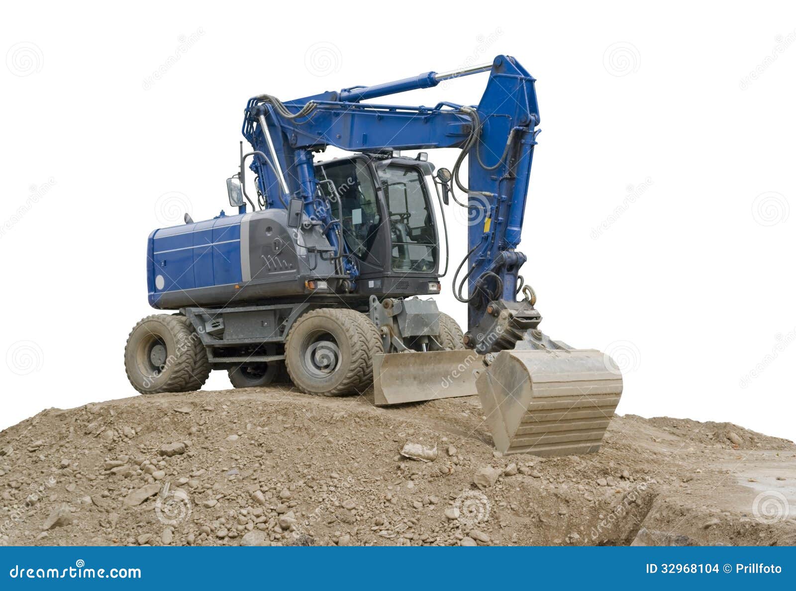 Blue digger on earth pile stock photo. Image of construction - 32968104