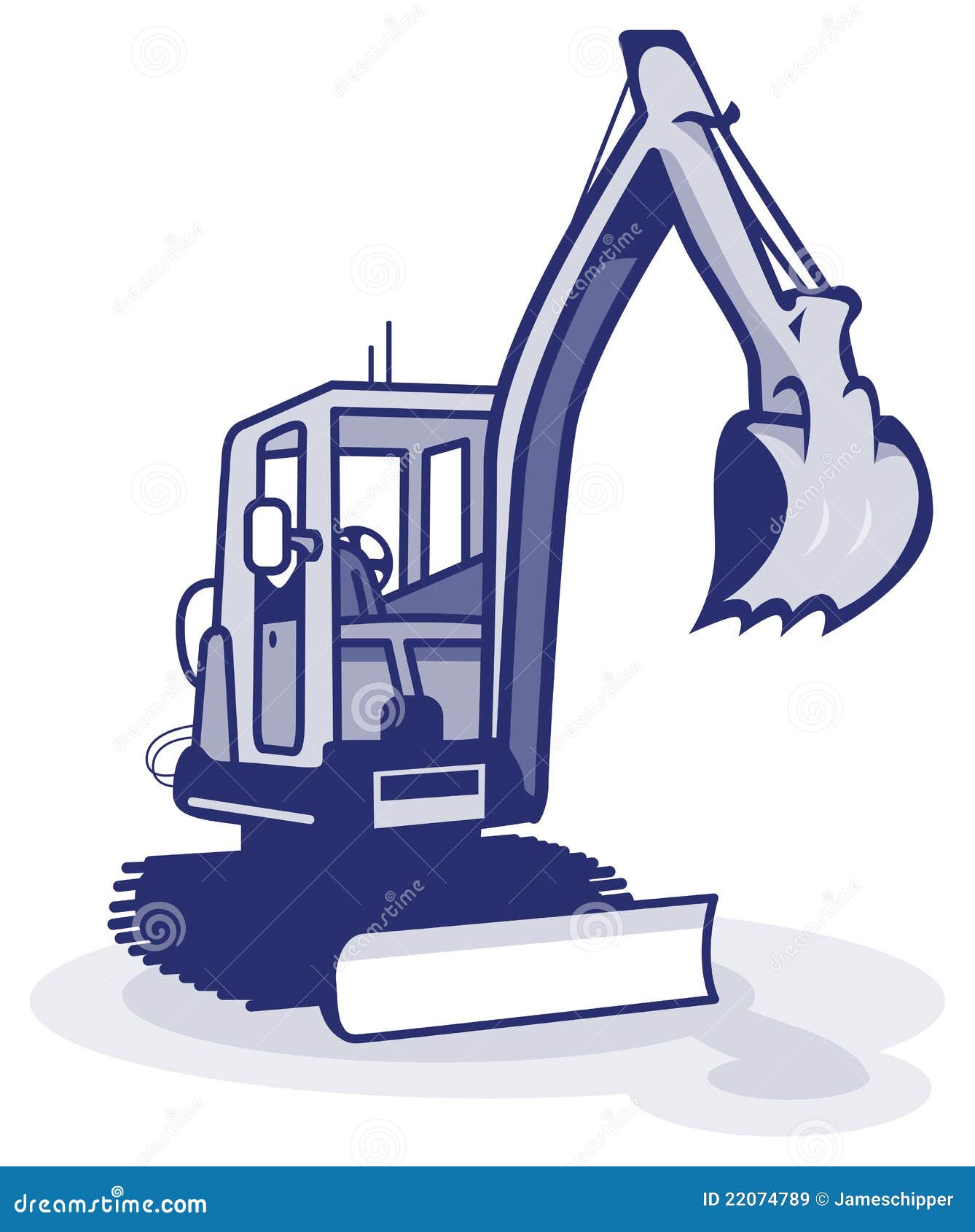 Blue Big Digger Builds Roads Gigging Of Hole Ground Works On White ...