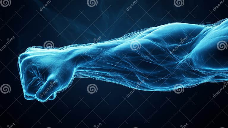 Blue Digital Arm with Neon Wireframe Effect Stock Illustration ...