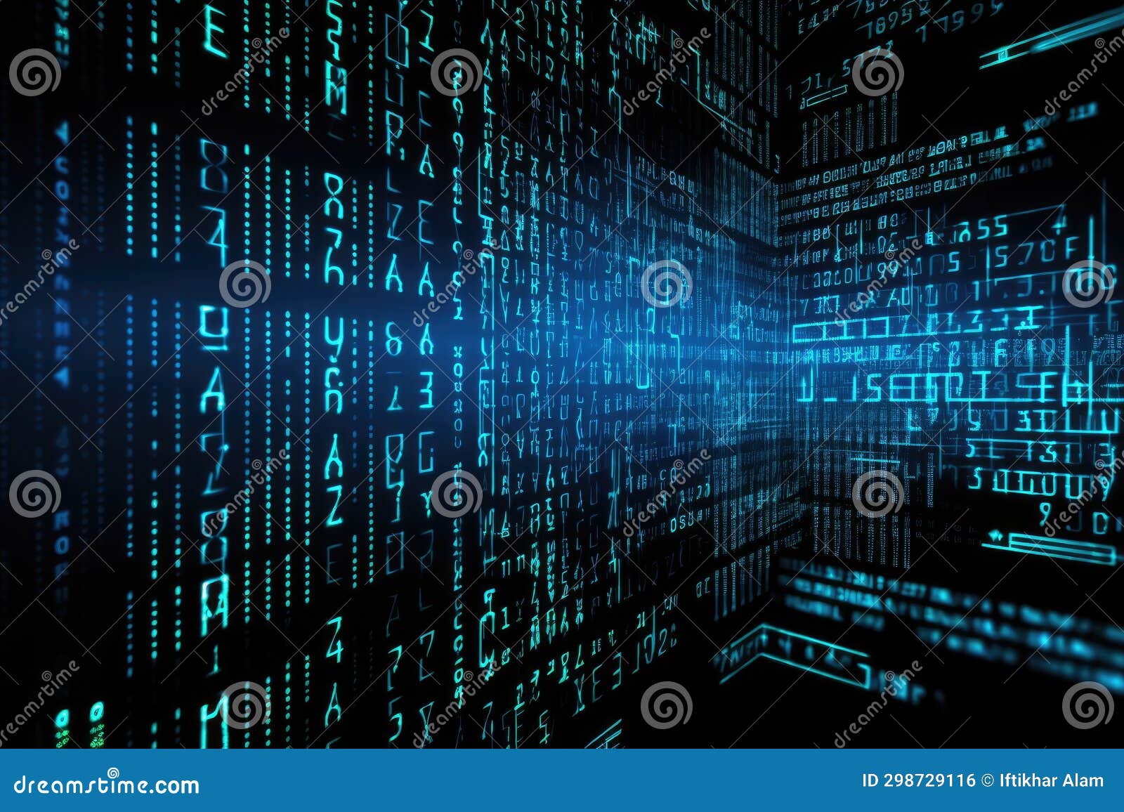 Blue Digital Background with Binary Code. 3d Rendering Toned Image ...
