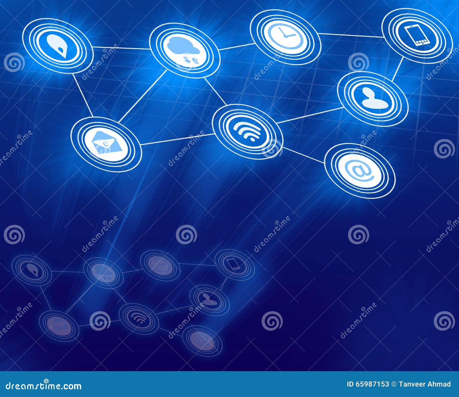 Blue Digital Background with Communication Icons Stock Illustration ...