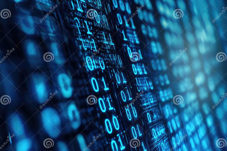 Blue Digital Binary Code Streaming on a Computer Screen, Creating a Futuristic and High-tech ...