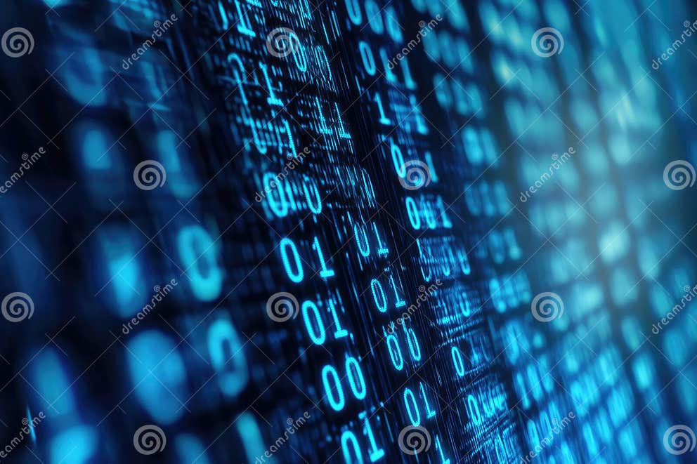 Blue Digital Binary Code Streaming on a Computer Screen, Creating a Futuristic and High-tech ...