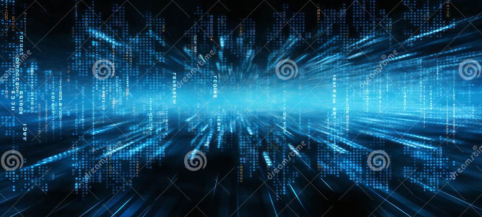 Blue Digital Binary Data on Computer Screen Background. Banner. Stock ...