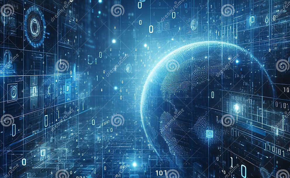 Blue Digital Binary Data Earth Computer Screen Background - Technology ...
