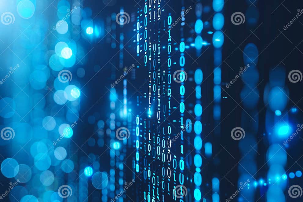 Blue Digital Binary Data Streams Across the Computer Screen, Creating an Intriguing ...