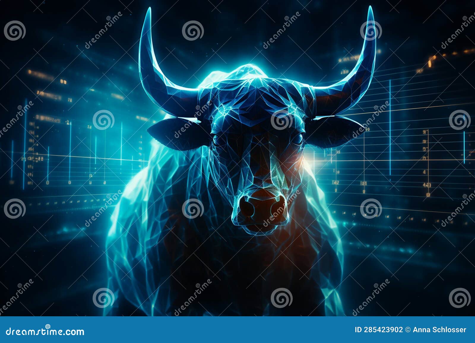 Blue Digital Bull Stock Market Concept Stock Illustration ...