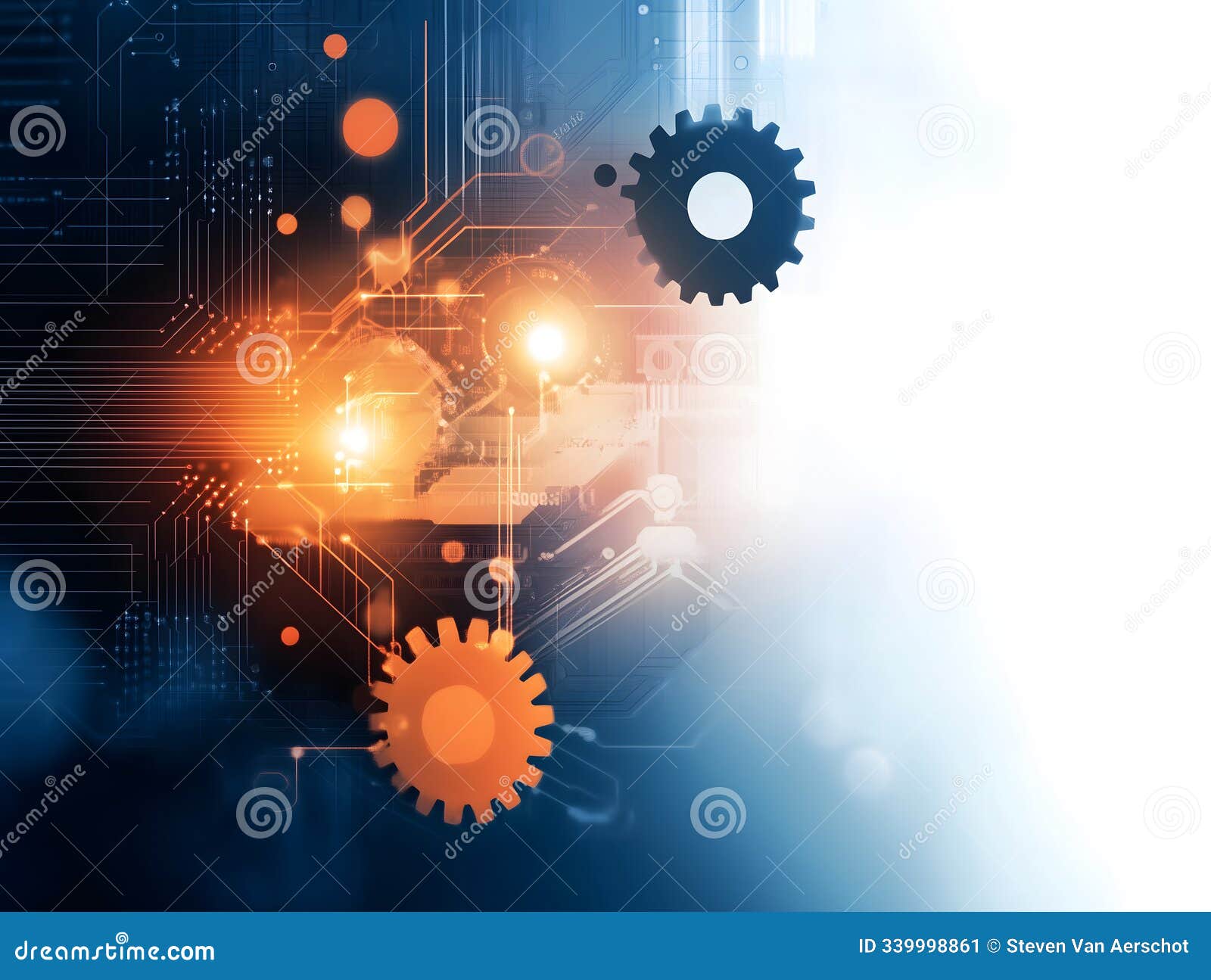 Orange Blue Cogwheels on Digital Circuit Board Process & Operation ...