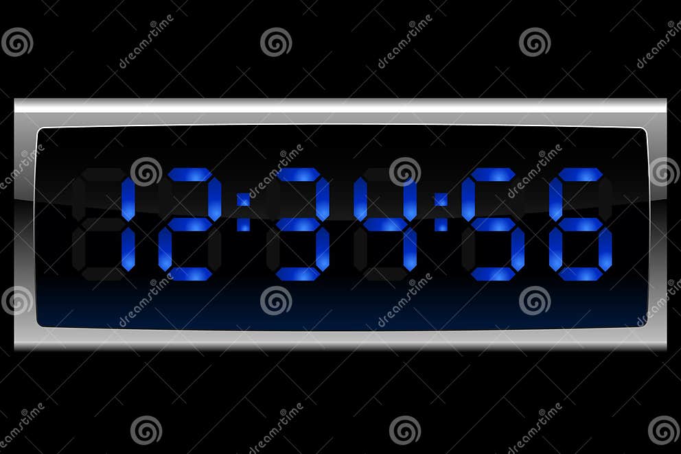 Blue digital clock stock vector. Illustration of silver - 5202662