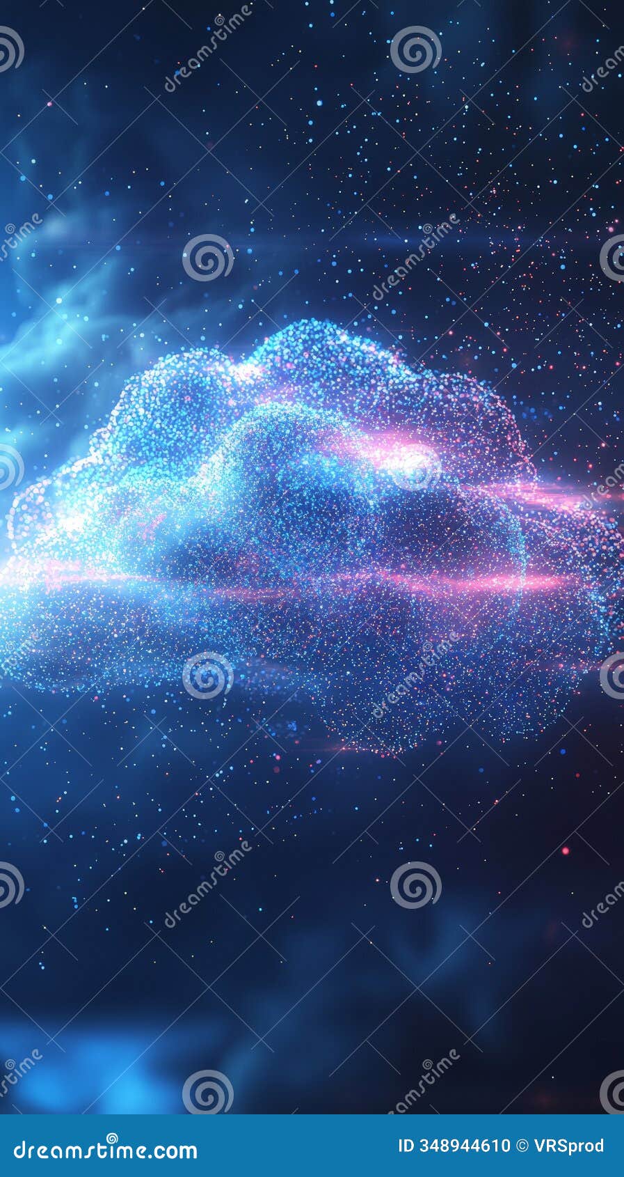 Blue Digital Cloud with Glowing Pink Particle Streams Stock Photo ...