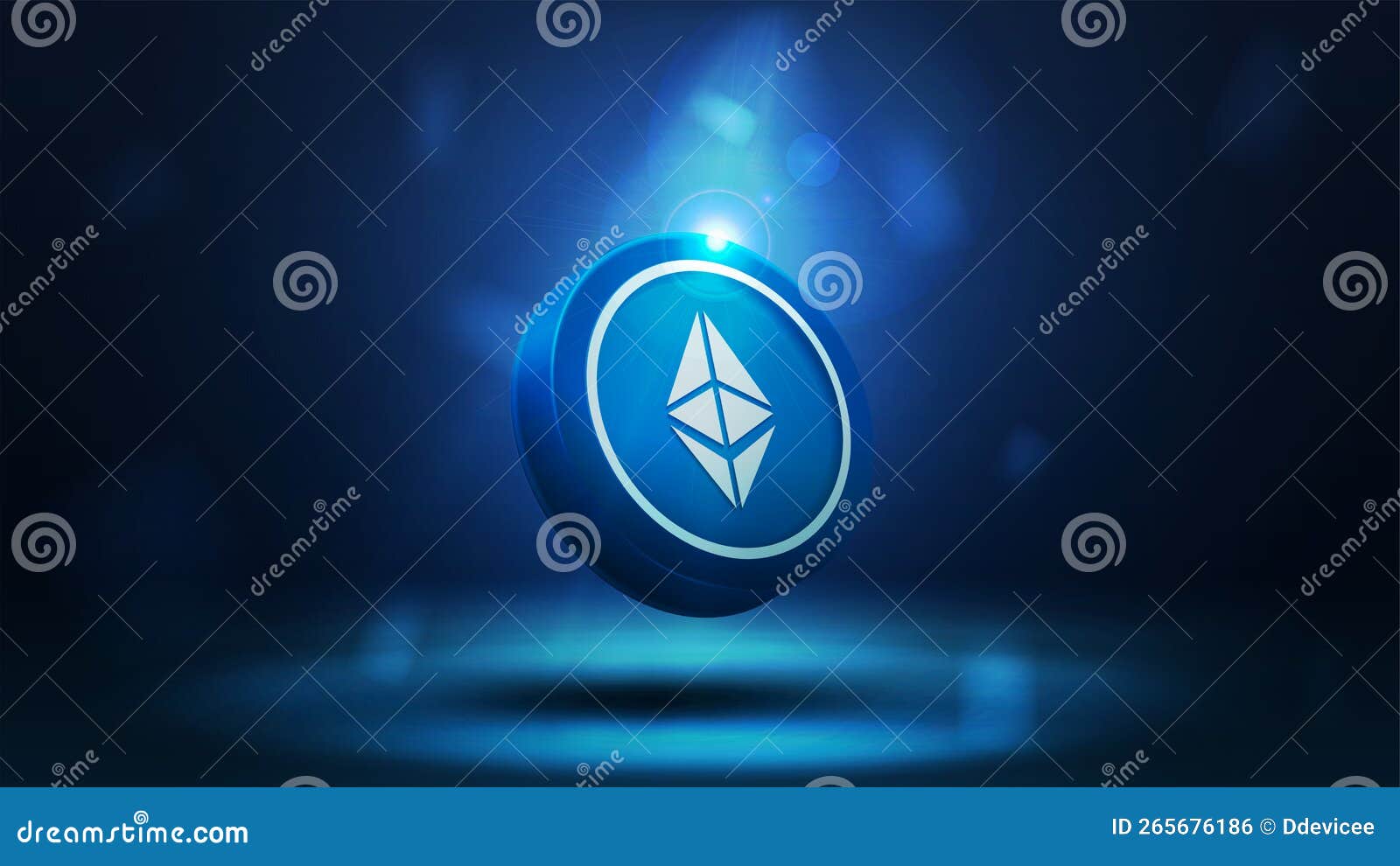 Blue Digital Cryptocurrency Banner. 3D Coin of Ethereum on a Dark ...
