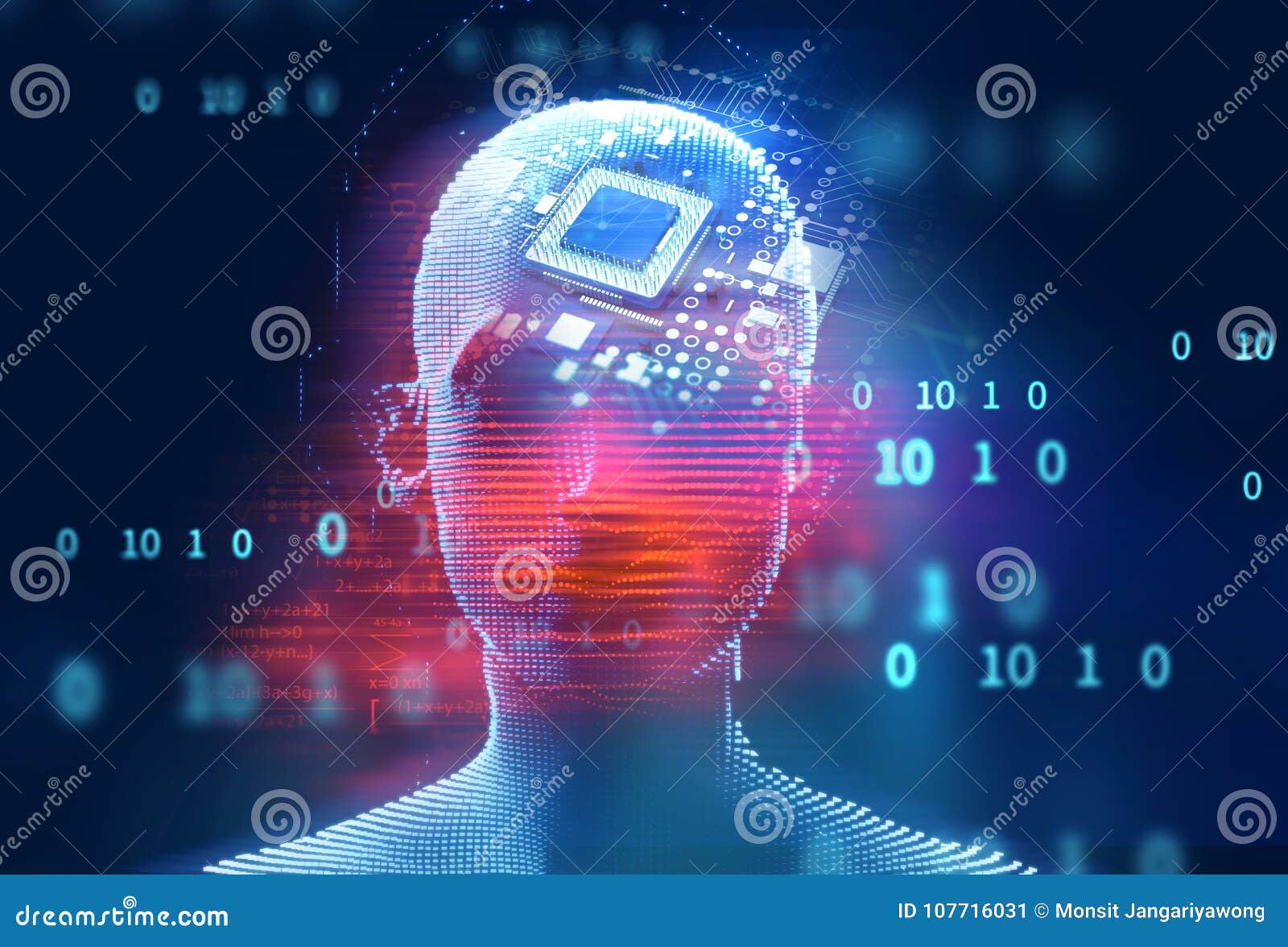 Blue Digital Cyber Skull and Cpu 3d Illustration Stock Illustration ...