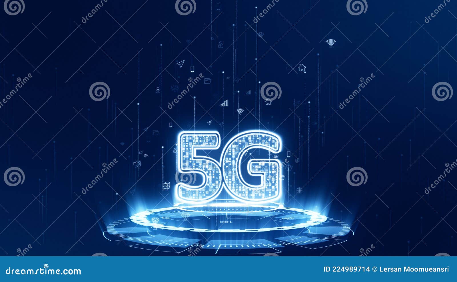 Blue Digital 5G Logo with Futuristic Technology Circle and Icon on ...