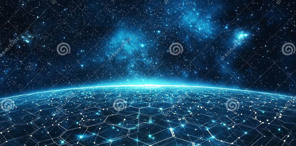 Blue Digital Globe Hi Tech Background, Horizontal White Space for ...