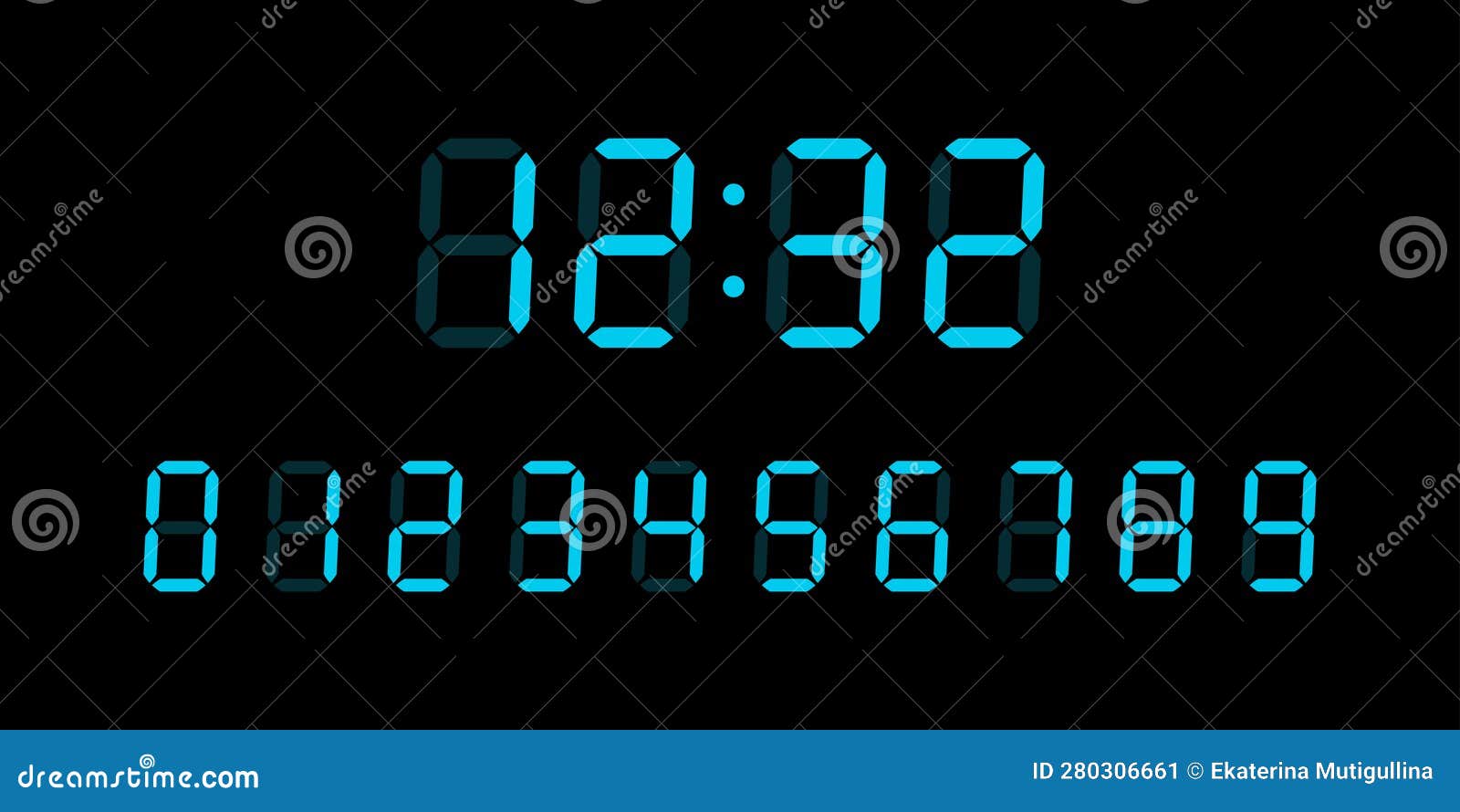 Blue Digital Glowing Numbers for Lcd Electronic Devices Screen Isolated ...