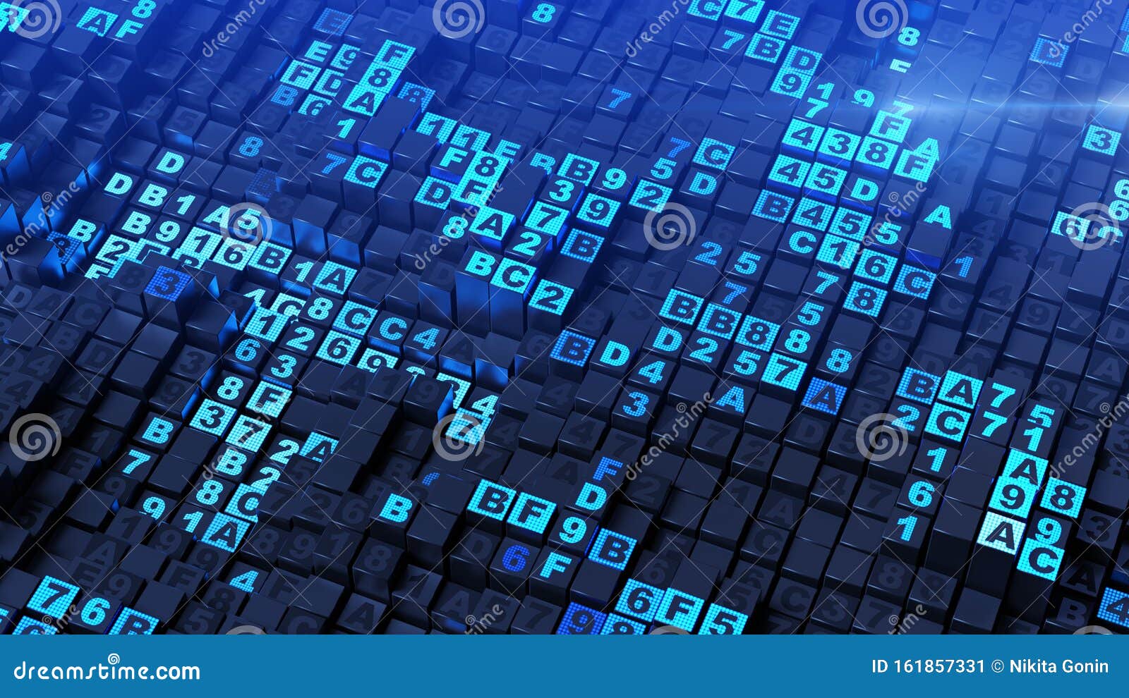 Blue Digital HEX Computer Code 3D Rendering Illustration Stock ...