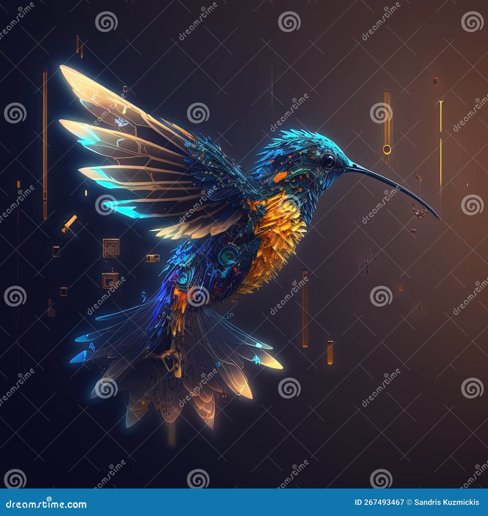 Blue Digital Hummingbird in Flight. Generative AI Stock Illustration ...