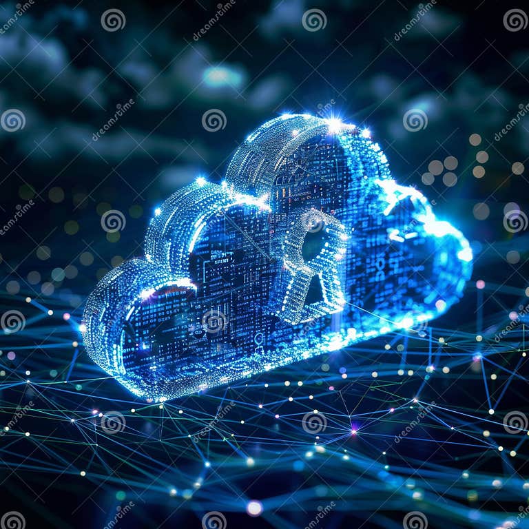 A Blue Digital Illustration of a Cloud with a Padlock, Symbolizing Data Security and Cyber ...