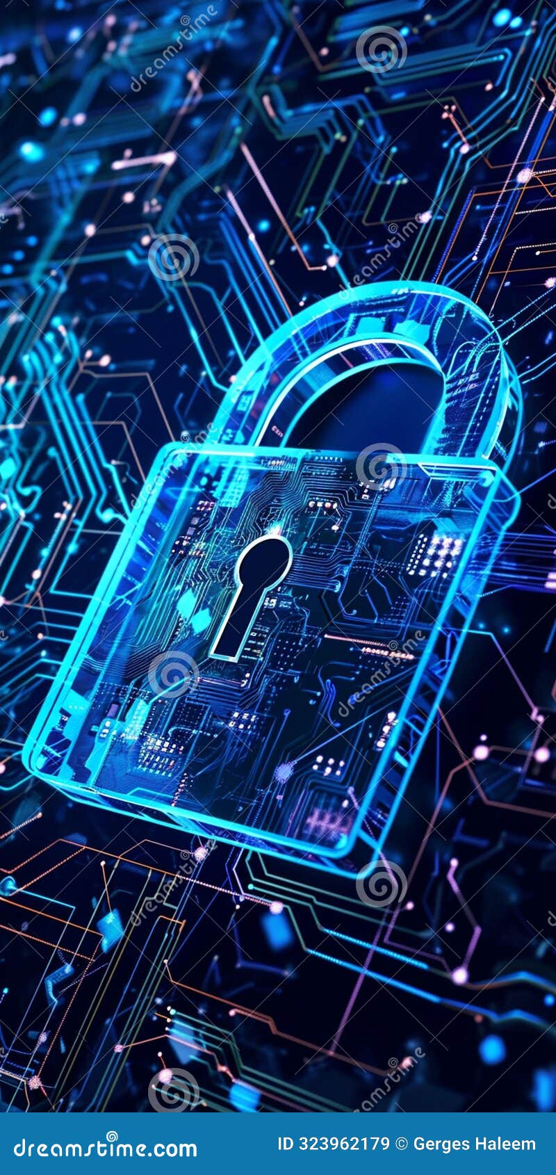 Blue Digital Lock on Circuit Board Pattern Stock Illustration ...