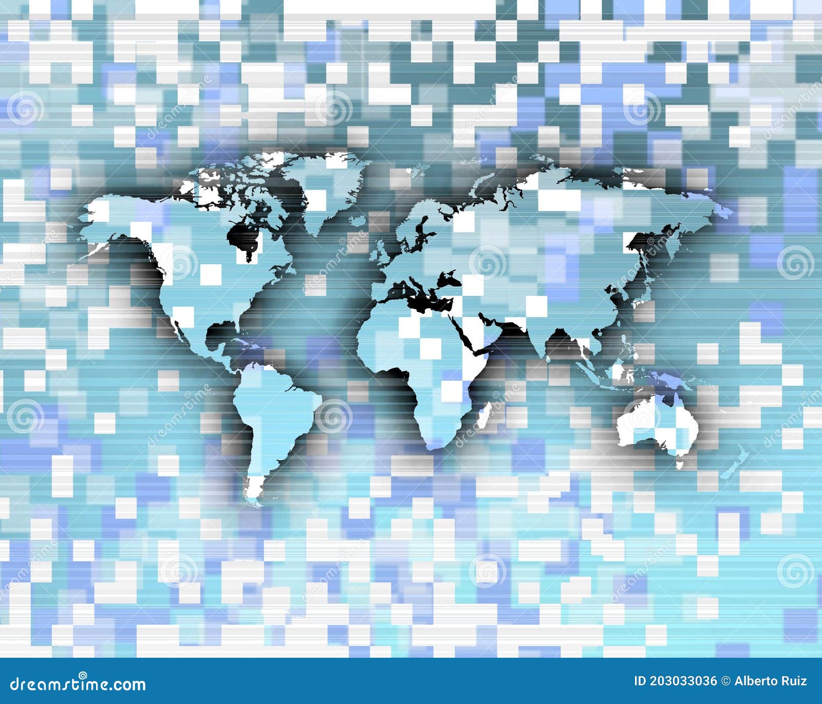 BLUE DIGITAL MAP of the WORLD with PIXELS Stock Illustration ...